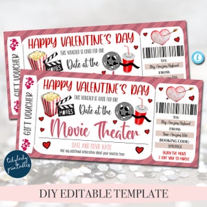 Valentine's Day Ticket Voucher, Movie Theater Ticket Printable Template ...