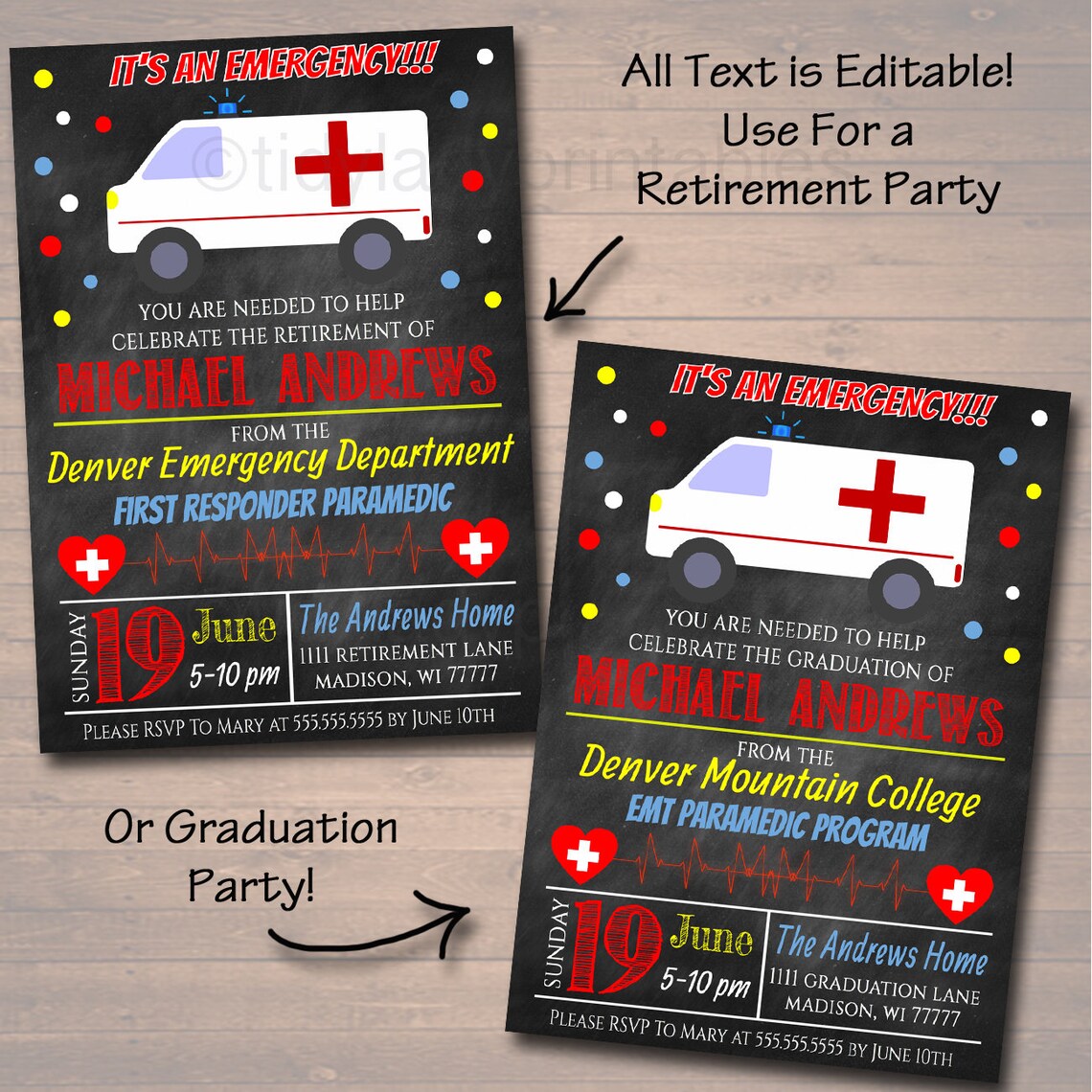 Editable Paramedic EMT Graduation Invitation Chalkboard - Etsy