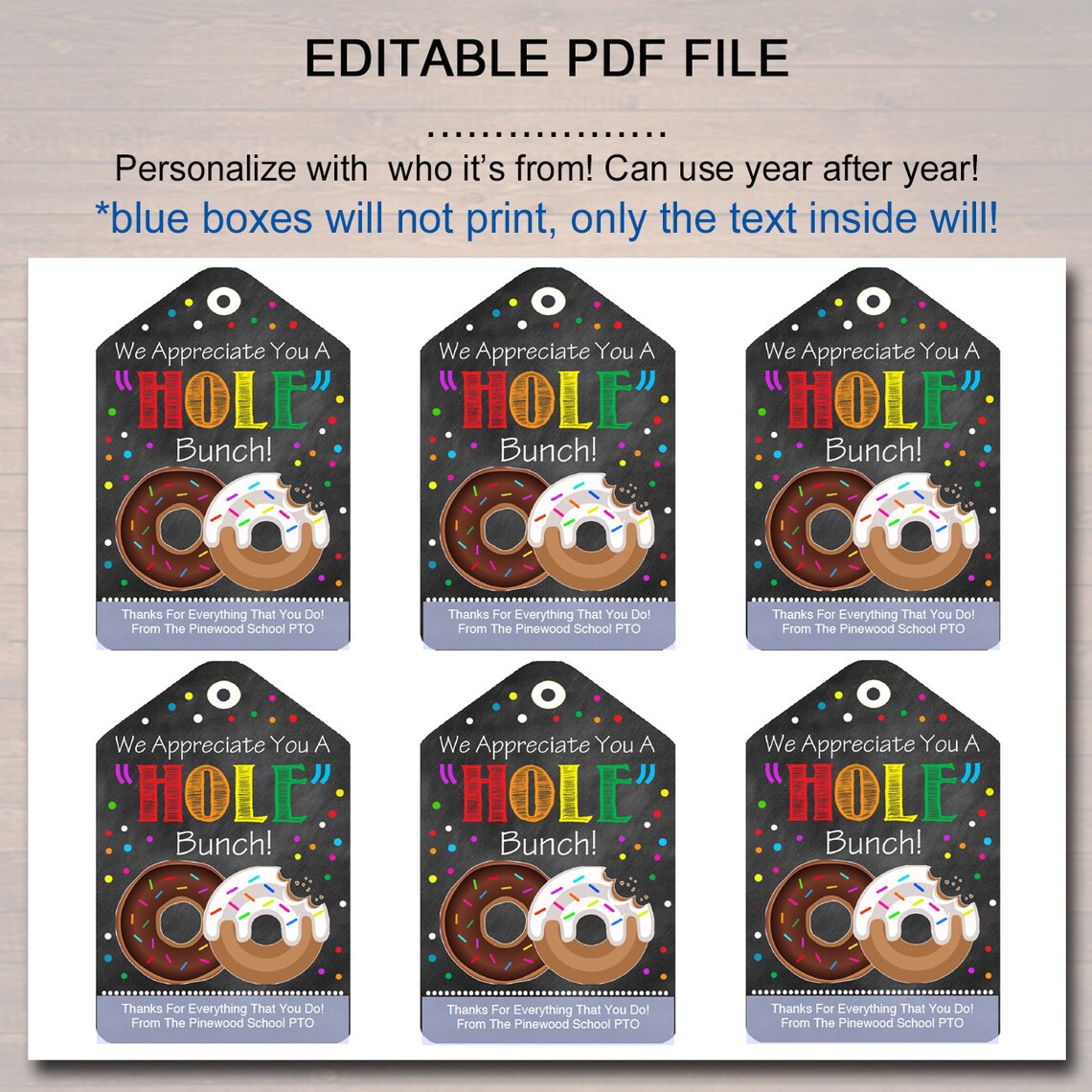 EDITABLE Donut Appreciation Gift Tags Staff Teacher Volunteer - Etsy