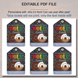 EDITABLE Donut Appreciation Gift Tags, Staff Teacher Volunteer ...