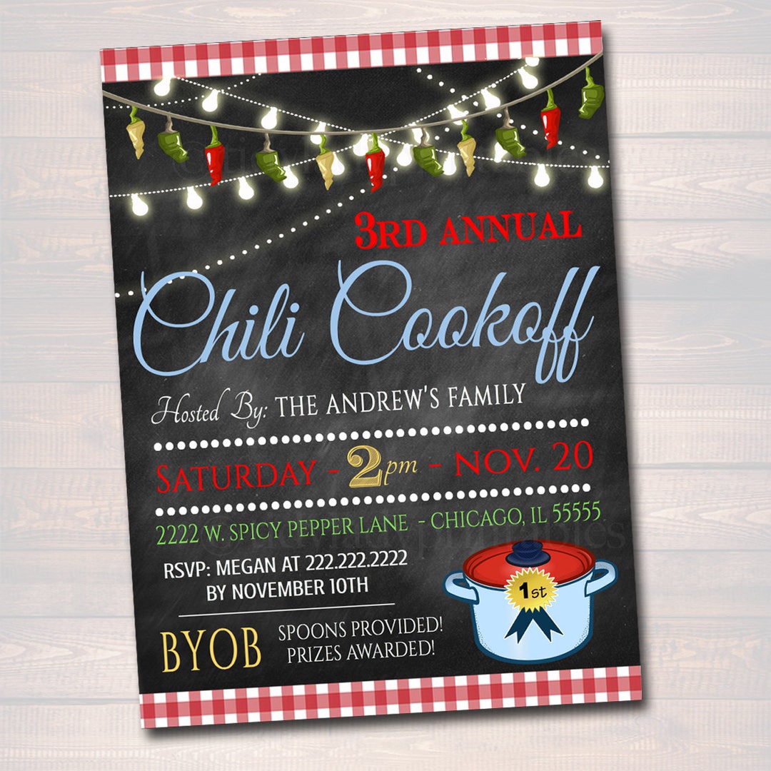 Chili Cookoff Invitation: BBQ, Picnic, Fundraising (EDITABLE Printable ...