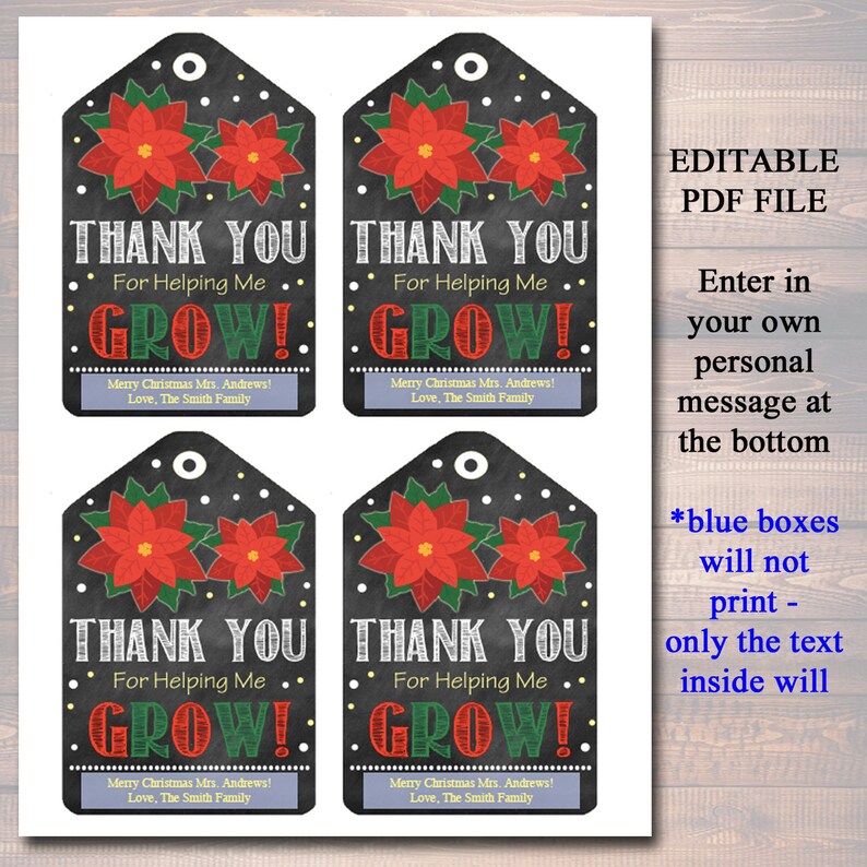 EDITABLE Christmas Gift Tags Thank You for Helping Me Grow - Etsy
