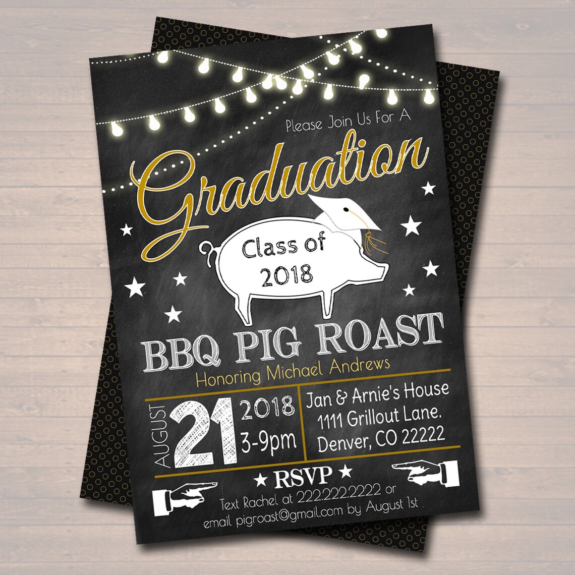 Editable Pig Roast Graduation Invitation Chalkboard Printable - Etsy