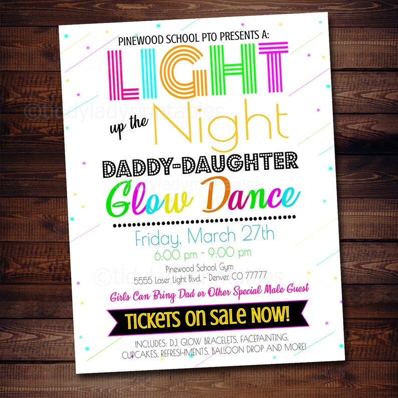 EDITABLE Glow Dance Set Printable School Dance Flyer Party - Etsy