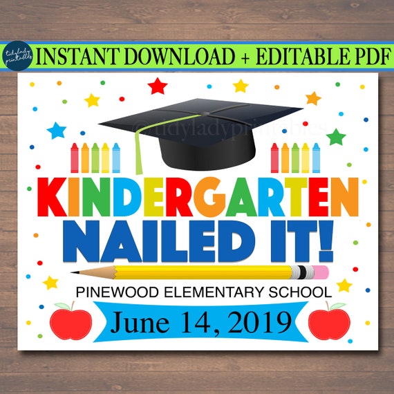 EDITABLE DATE Kindergarten Graduation Photo Prop, Last Day End of ...