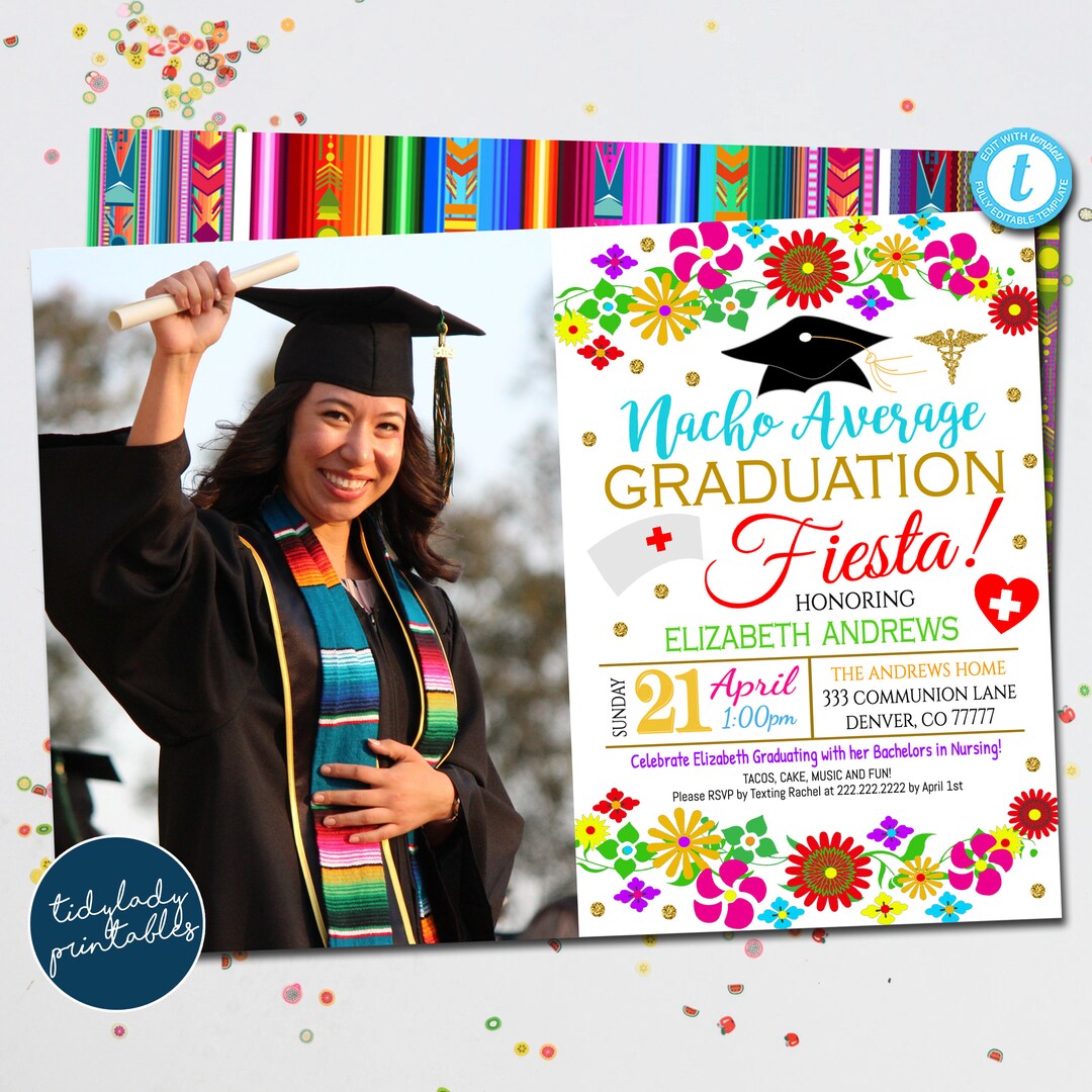 Nurse Fiesta Graduation Invitation, Printable College Graduate Taco ...