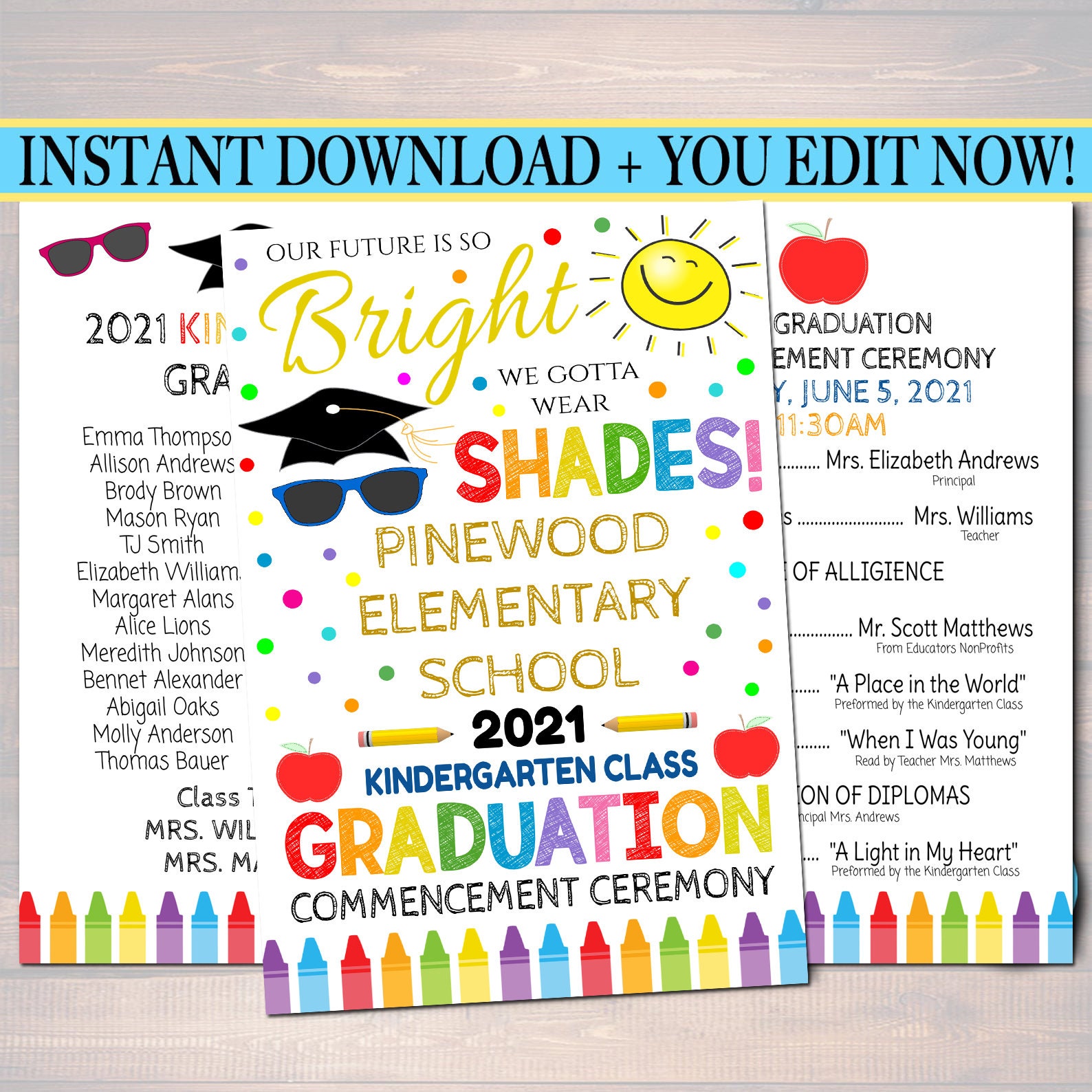 Graduation Ceremony Program Template Kindergarten Any Grade Etsy