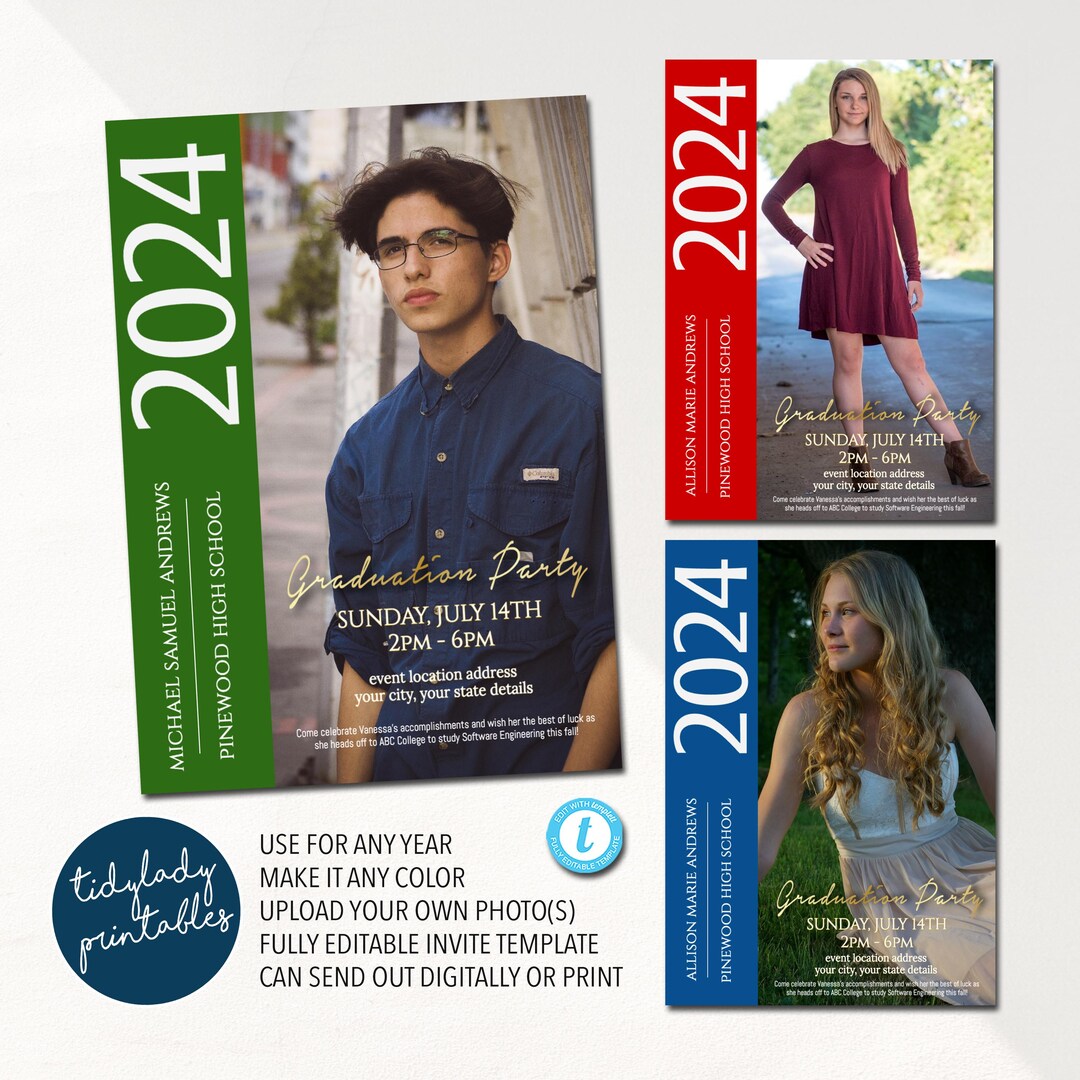 Editable Graduation Invitation Custom School Colors Printable Digital ...