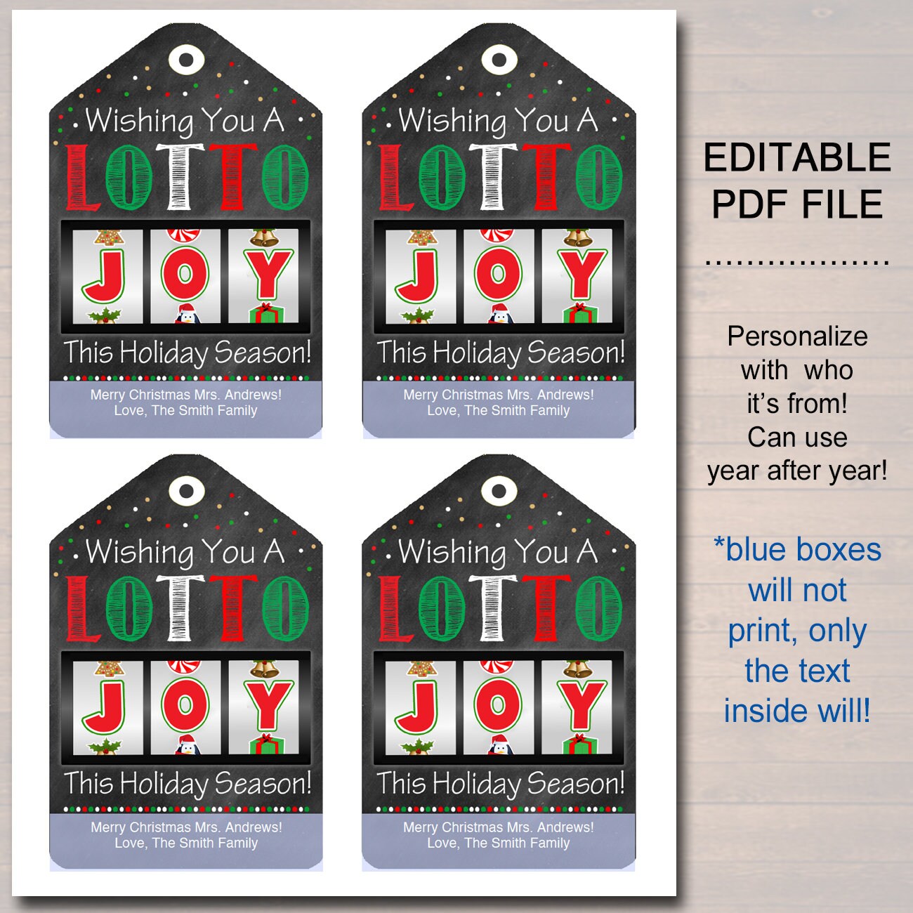 Christmas Lottery Gift Tag Printable, Wishing You a Lotto Joy, Work ...