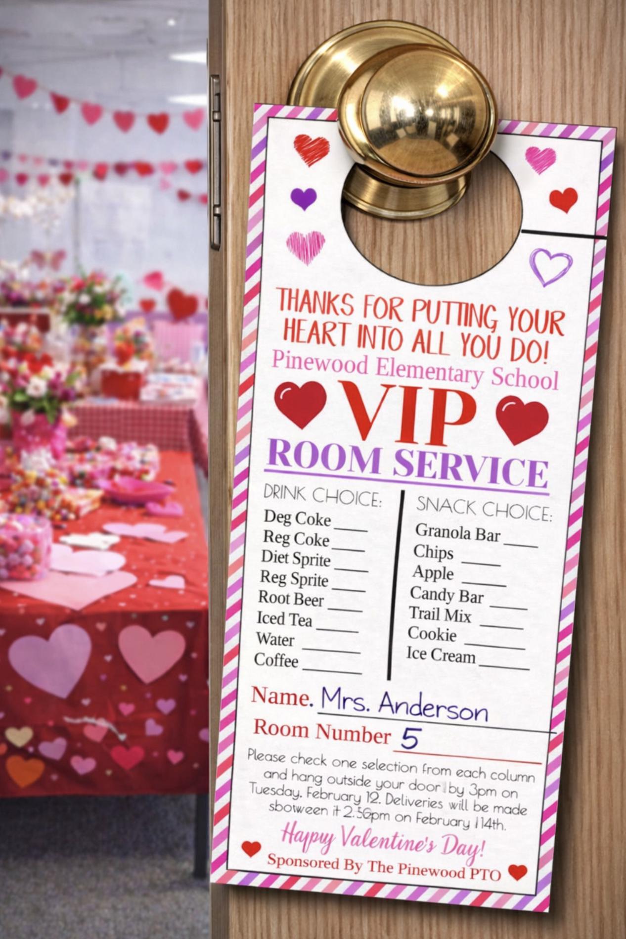 Valentine's Day Room Service Door Hanger: Teacher/staff Appreciation ...