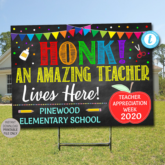 Virtual Teacher Appreciation Week Yard Sign, Outdoor Banner, Honk for ...