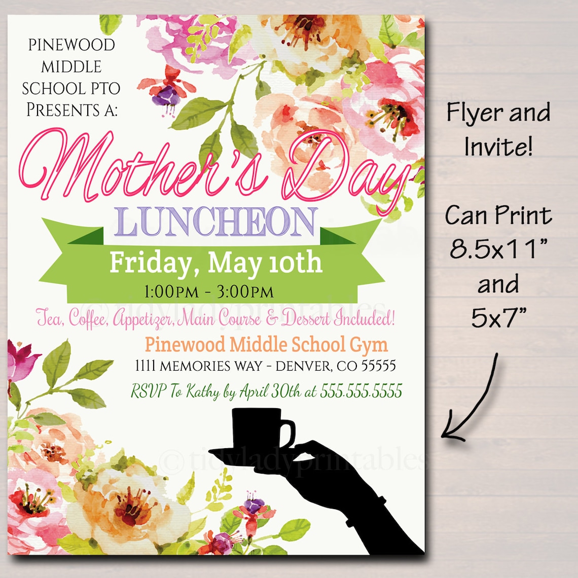 Editable Mother's Day Luncheon Flyer, Invite, and Ticket Set (instant ...