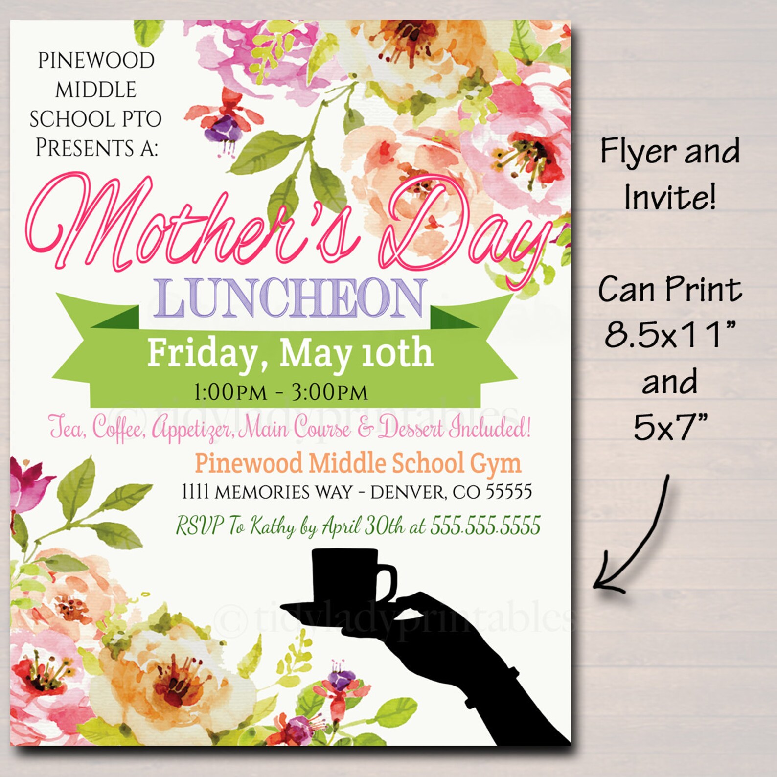 Editable Mother's Day Luncheon Flyer, Invite, and Ticket Set (instant ...