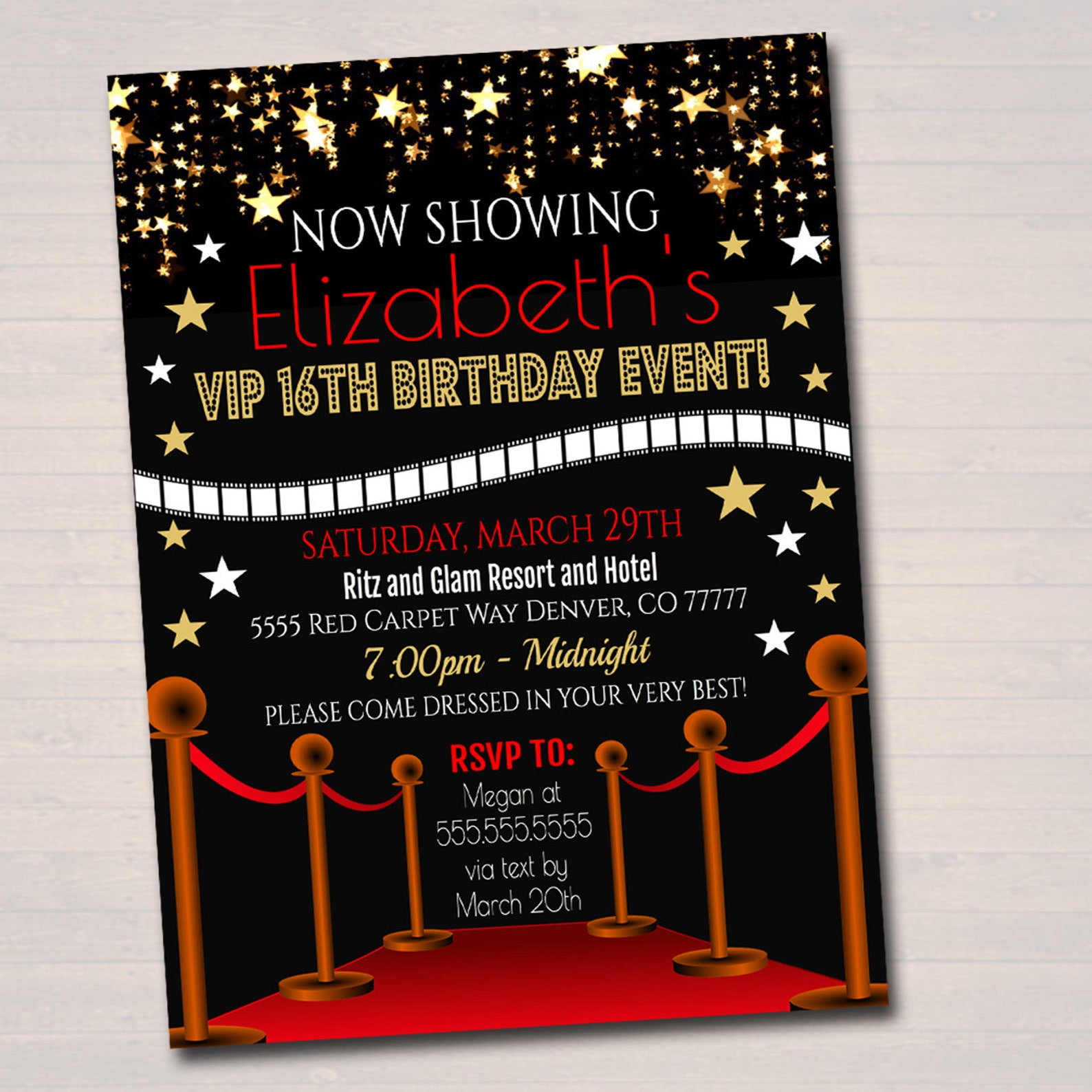 EDITABLE Red Carpet Birthday Invitation Hollywood Movie Party - Etsy