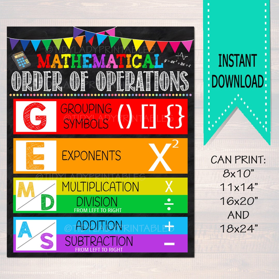 Order of Operations Math Theory Classroom Poster, PRINTABLE Math ...