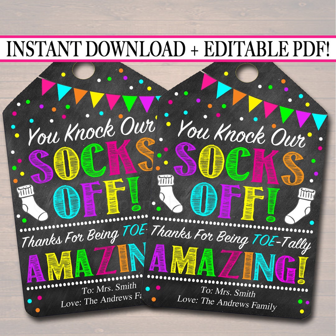 Editable Sock Gift Tags: Teacher, Staff, Volunteer Appreciation ...