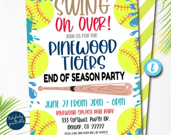 Pool Party Softball Invitation - Etsy