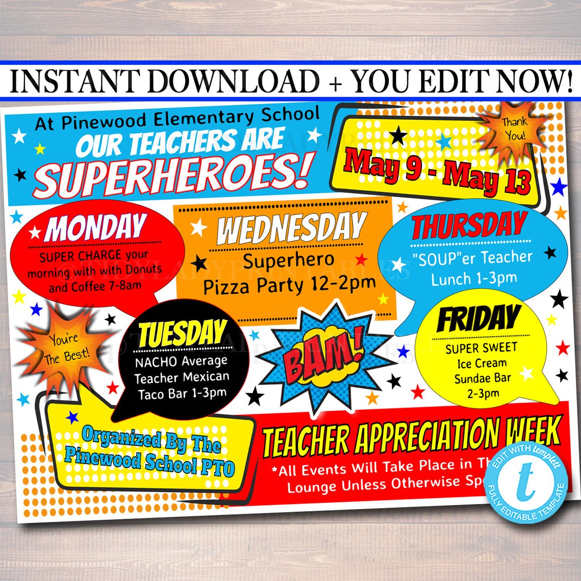 EDITABLE Superhero Teacher Appreciation Week Itinerary Poster - Etsy