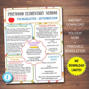 Editable August PTO PTA Newsletter Flyer Printable School - Etsy