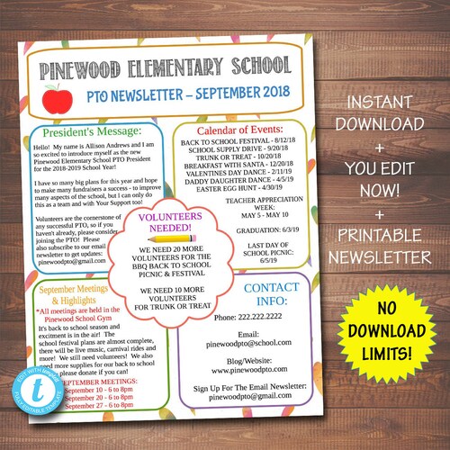 Editable PTO PTA Meeting Flyer Pto/pta Parent Newsletter - Etsy