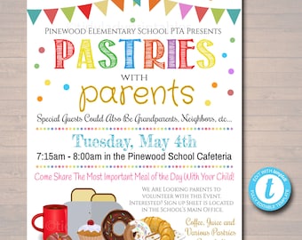 Pastries With Parents Invitation PTA Breakfast School Fundraiser Flyer ...
