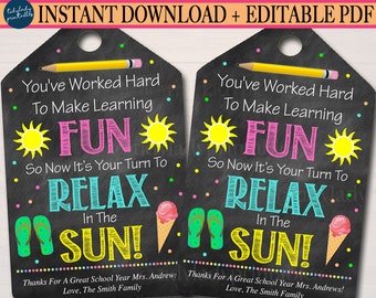 EDITABLE School's Out Summer is Here Teacher Thank You Tags, Teacher ...