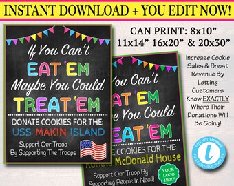 Cookie Booth Donations Sign Donate Cookies Sign Printable Cookies for ...