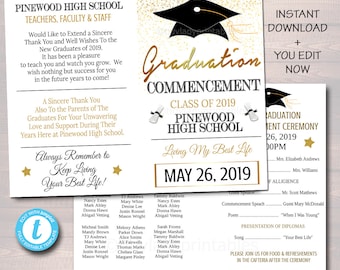 College Graduation Editable Program, High School Commencement ...