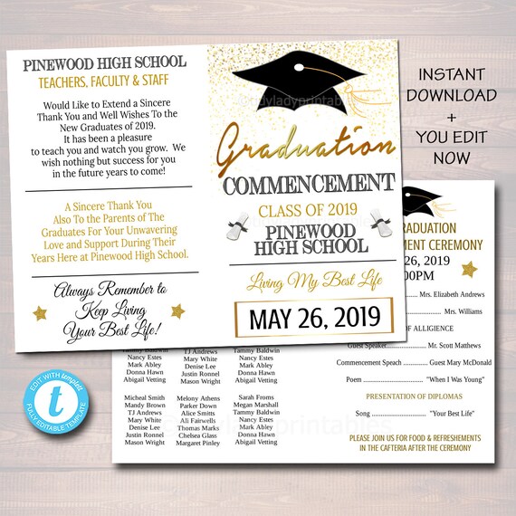 Graduation Ceremony Program Template High School Graduation College 