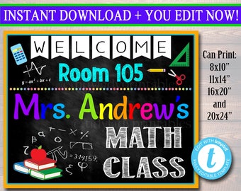 MATH Teacher Classroom Door Sign, EDITABLE Classroom Sign, Custom ...