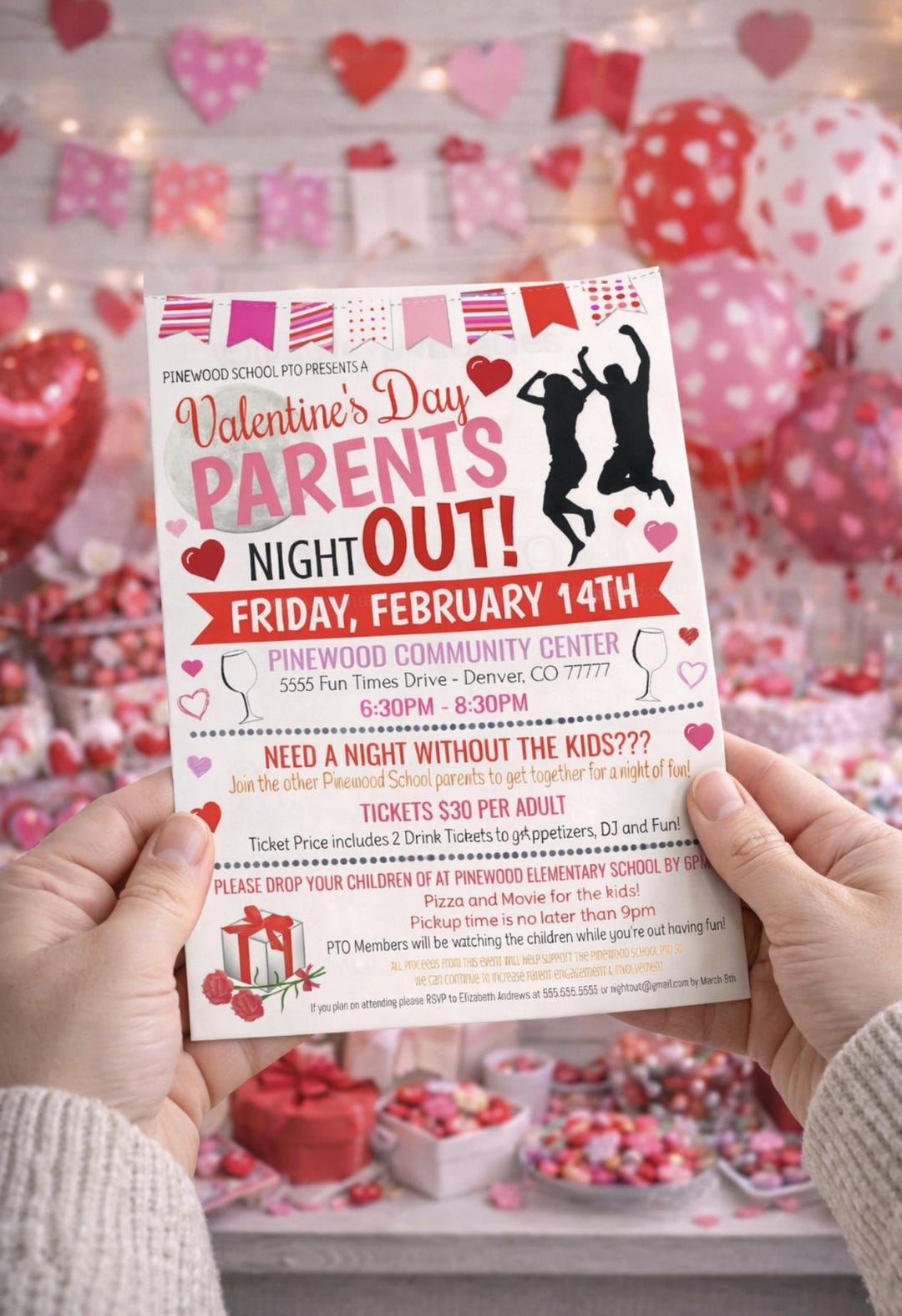 Valentine's Day Parents Night Out Flyer: Editable Febraury School ...