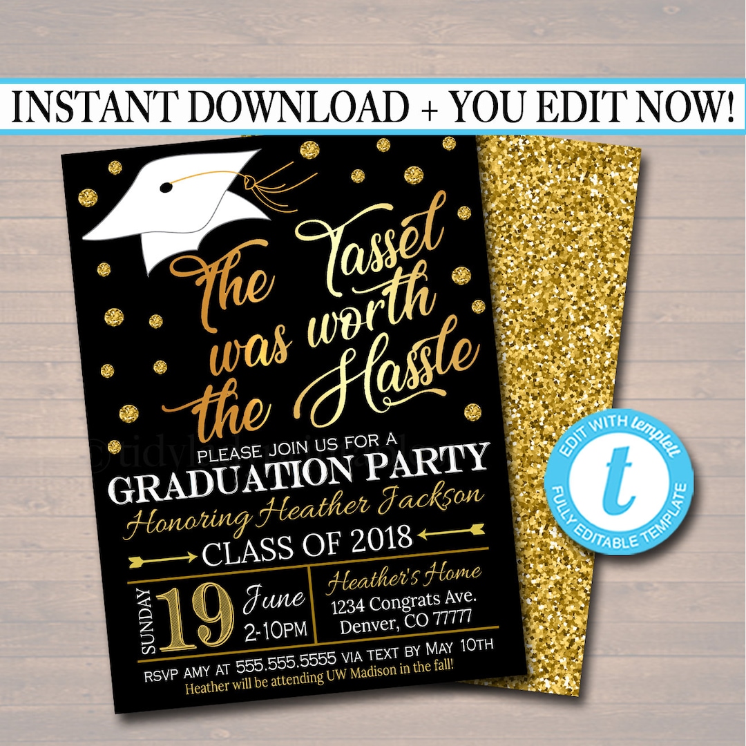 EDITABLE Graduation Party Invitation, High School Graduation Invitation ...