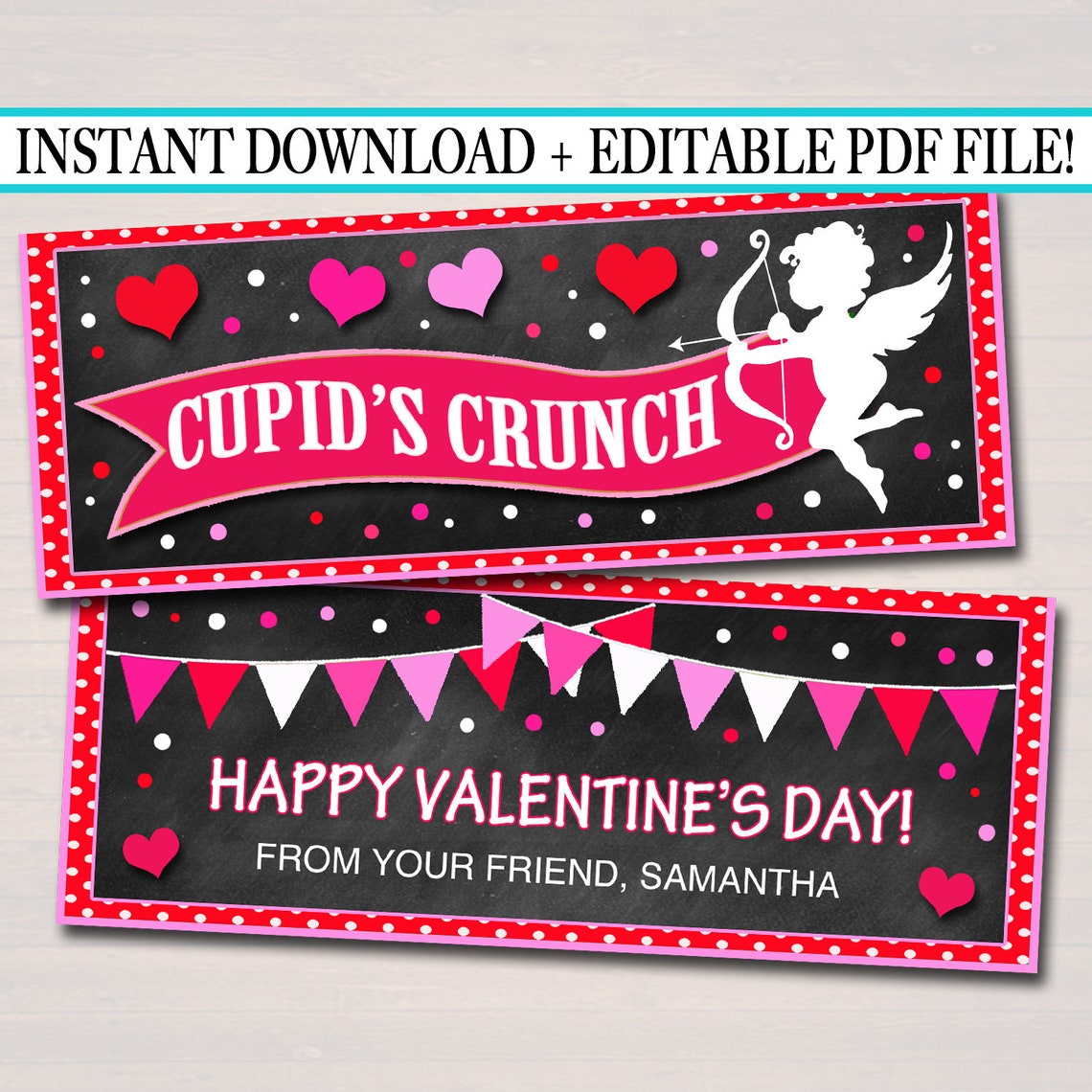 EDITABLE Cupid's Crunch Valentine's Day Gift Tags - Etsy