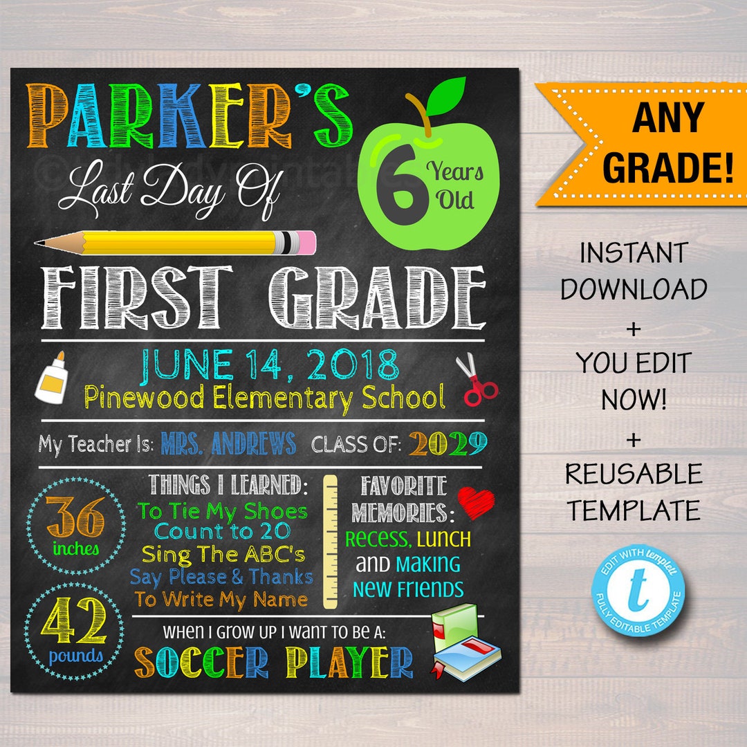 EDITABLE Last Day of School Photo Sign, Back to School Chalkboard ...