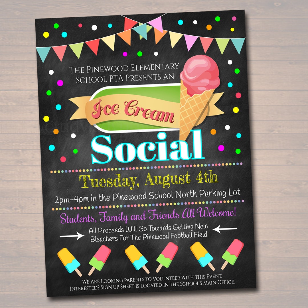 Editable Ice Cream Social Flyer: Chalkboard PTA Invite (digital ...