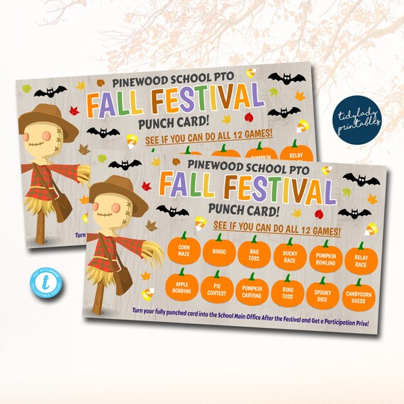 EDITABLE Fall Festival Fall Harvest Punch Card Printable, Halloween ...