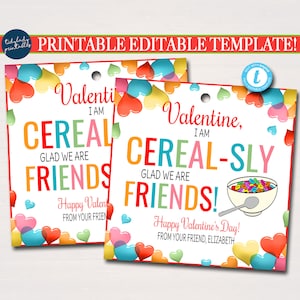 Valentine Cereal Gift Tags, Cereal-sly Glad We're Friends Breakfast ...