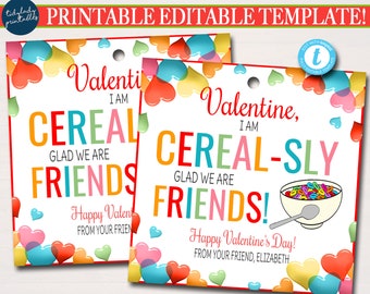 Valentine Cereal Gift Tags, Cereal-sly Glad We're Friends Breakfast ...