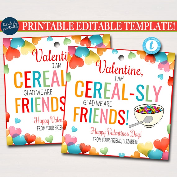 Valentine Cereal Gift Tags, Cereal-sly Glad We're Friends Breakfast ...