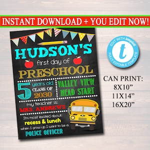 First Day of School Sign, Back to School Chalkboard Poster ...