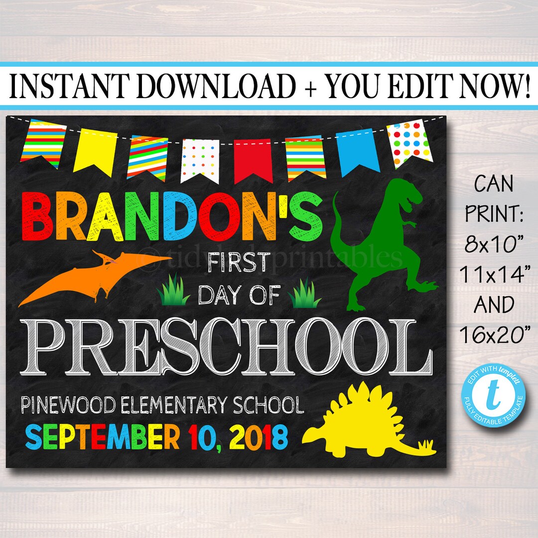 Dinosaur Back to School Chalkboard Sign: Editable Photo Prop (digital ...