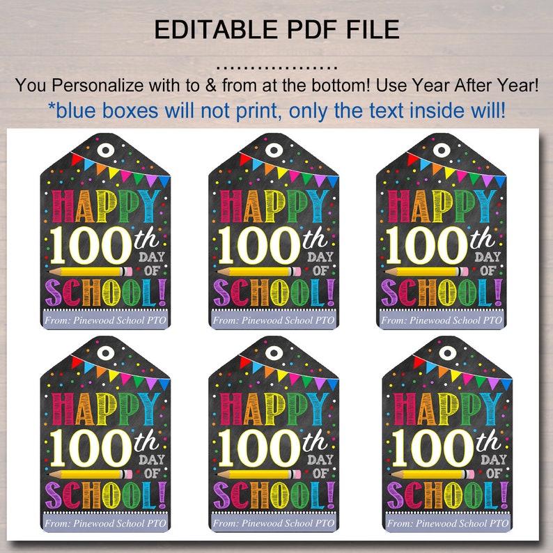 Happy 100th Day of School Gift Tags School Pto Pta Printable - Etsy