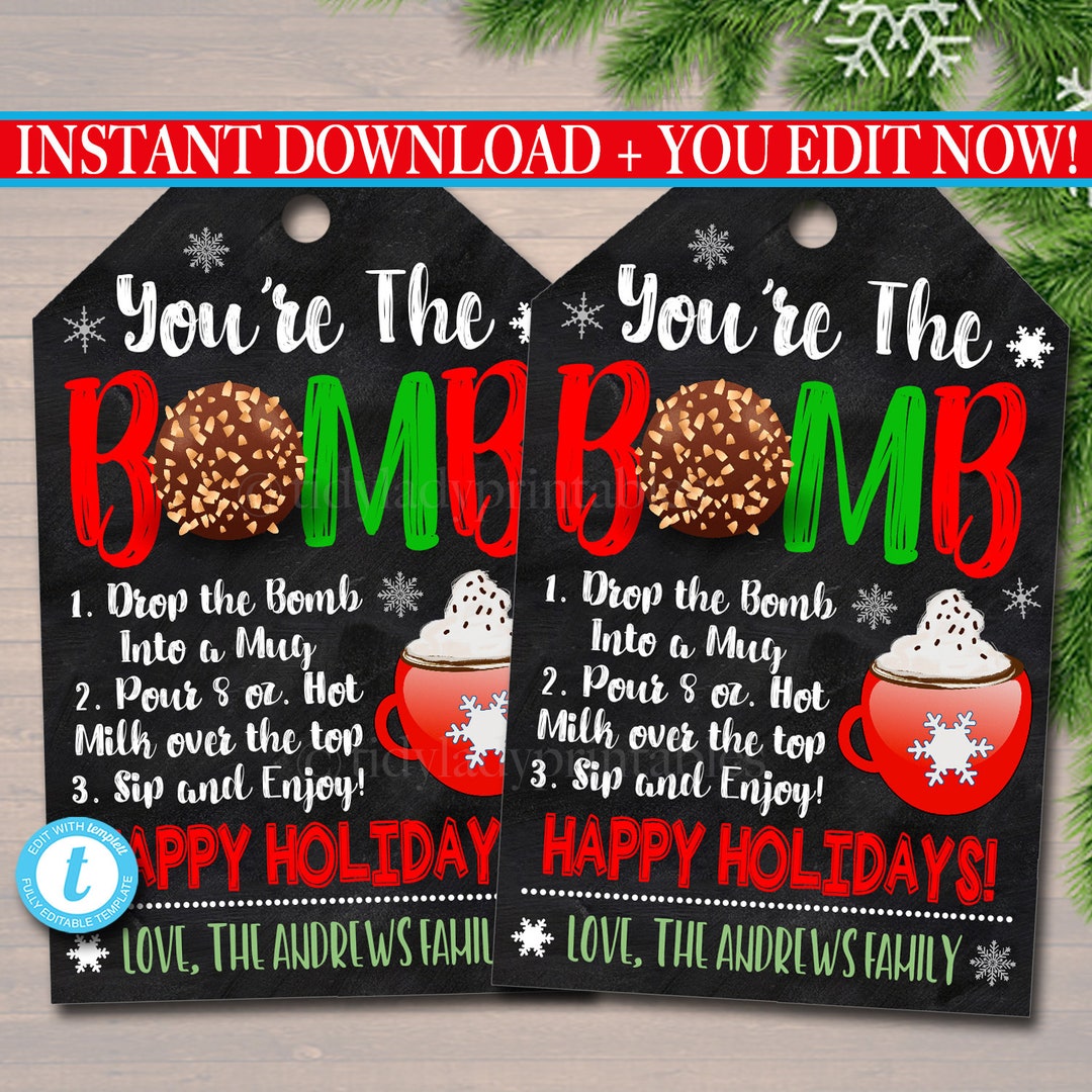 Hot Chocolate Bomb Gift Tag: Editable Christmas Teacher Staff (digital ...