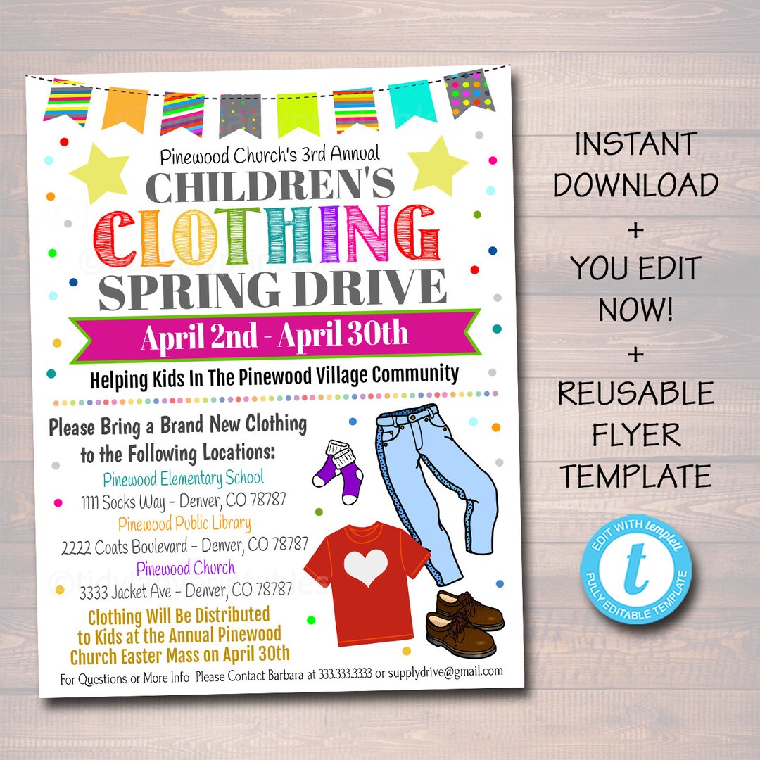 EDITABLE Clothing Drive Flyer, Printable PTA PTO Flyer, School Church ...