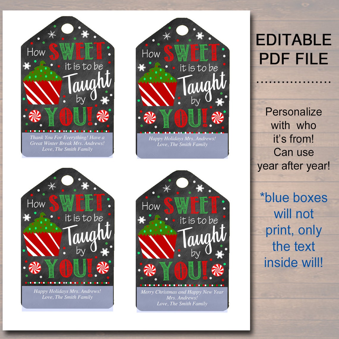 Printable Christmas Teacher Favor Tags, Holiday Appreciation Labels ...