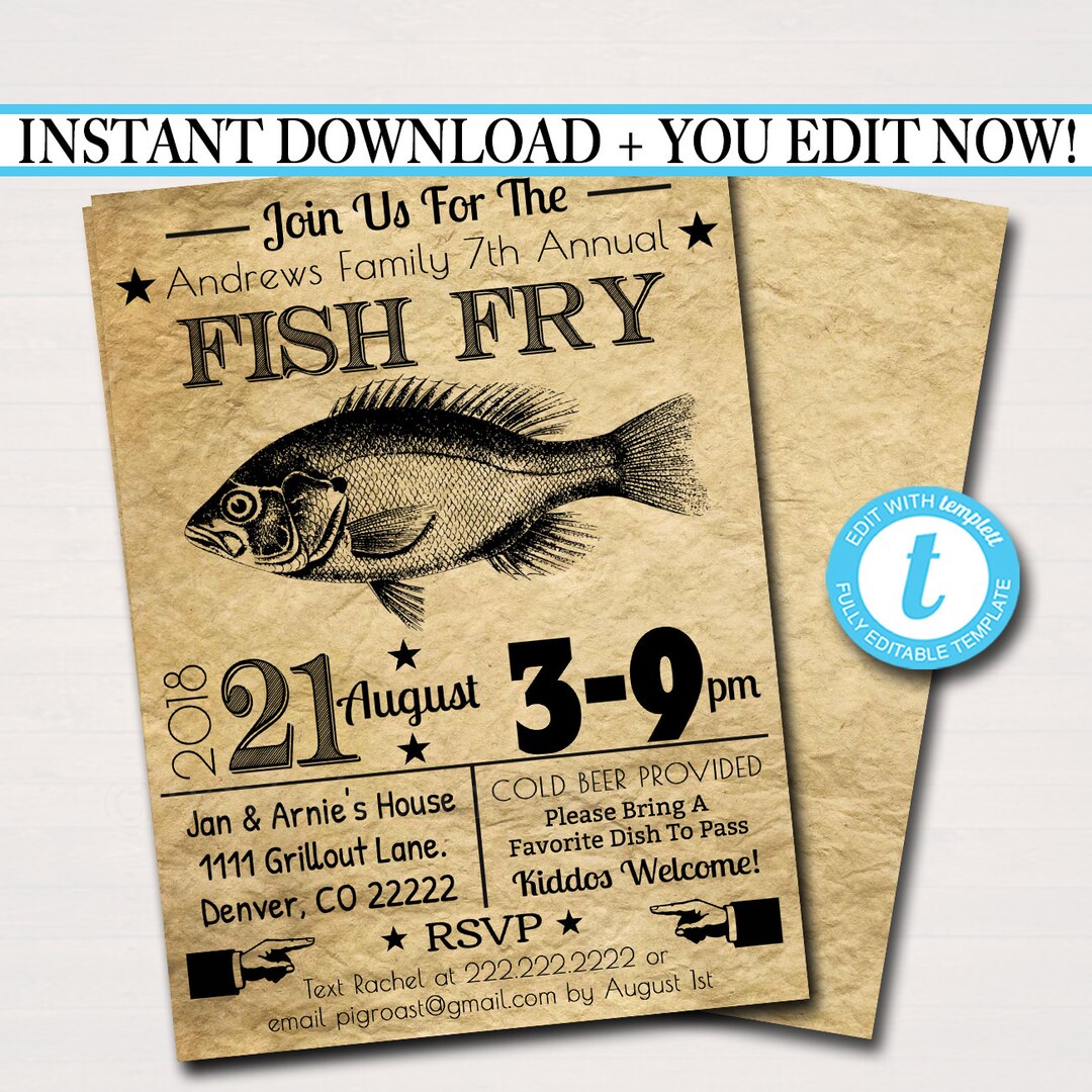 Editable Fish Fry Invitation: Family Picnic, Church Event (digital ...