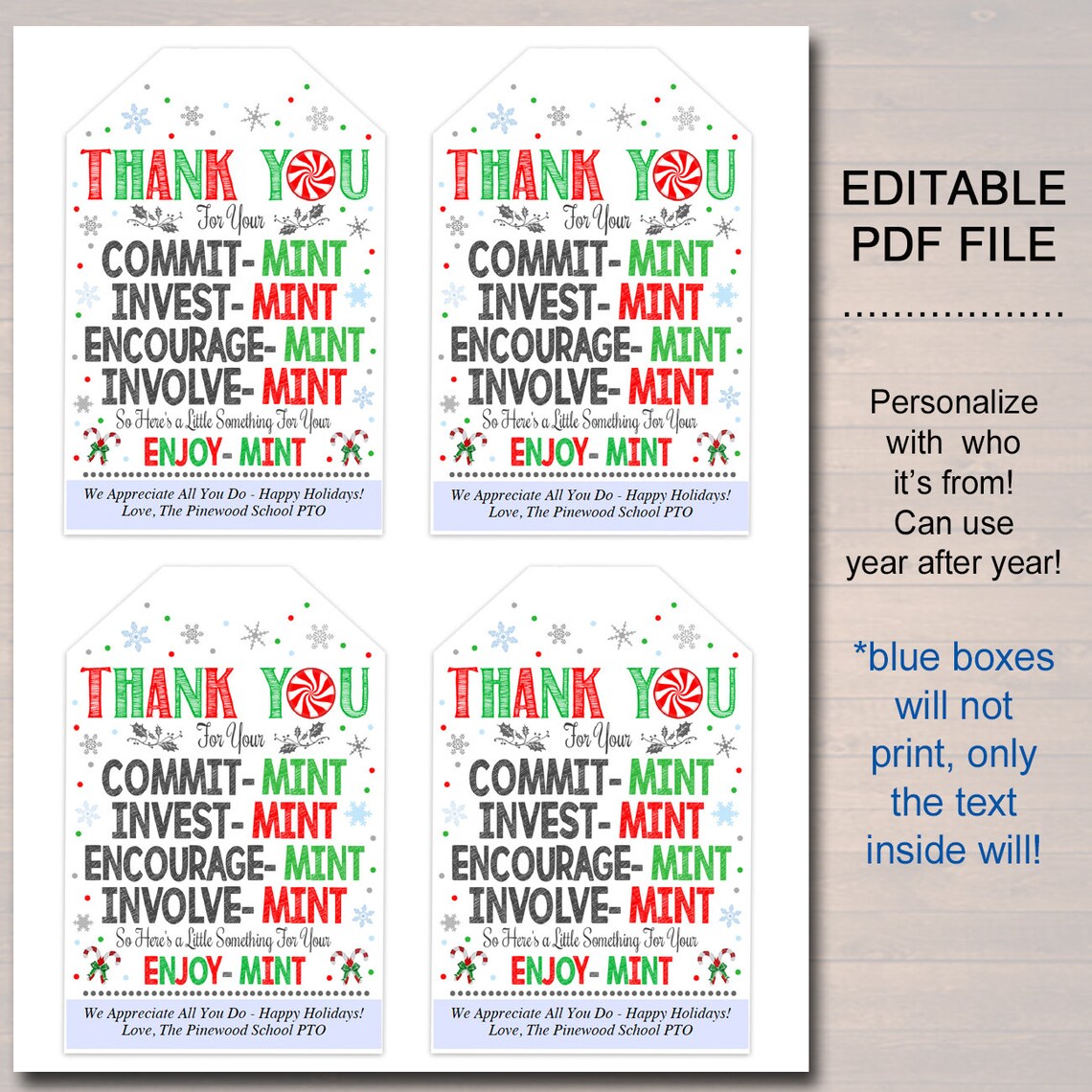 Christmas Mint Tags Thank You Tags Volunteer Labels - Etsy