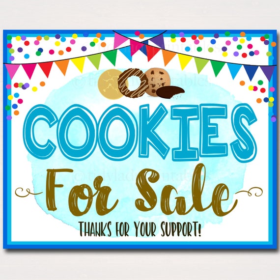 Cookie Booth Sign, Cookies Sold Here, Printable Cookie Drop Banner ...