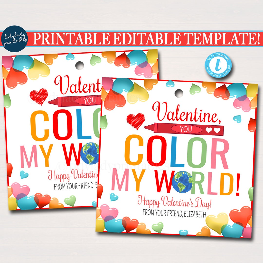 Valentine Crayon Gift Tags: Editable Classroom Favor (digital Download ...
