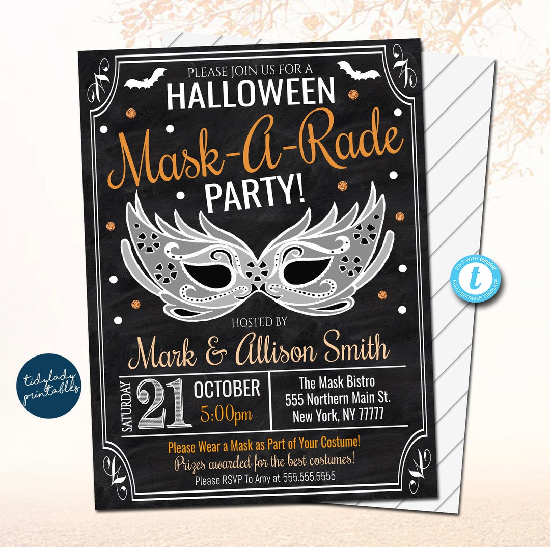 Halloween Masquerade Party, Mask Invitation, Mask-a-rade Party, Adult ...